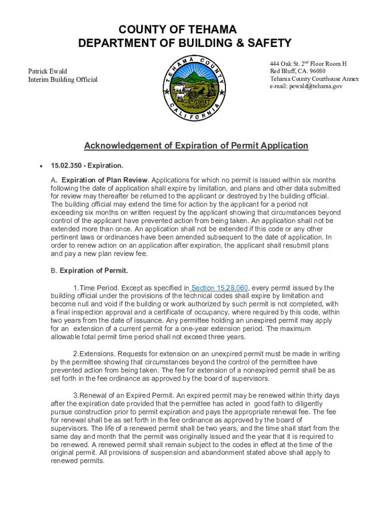 Fillable Online Acknowledgement of Expiration of Permit Application Fax ...