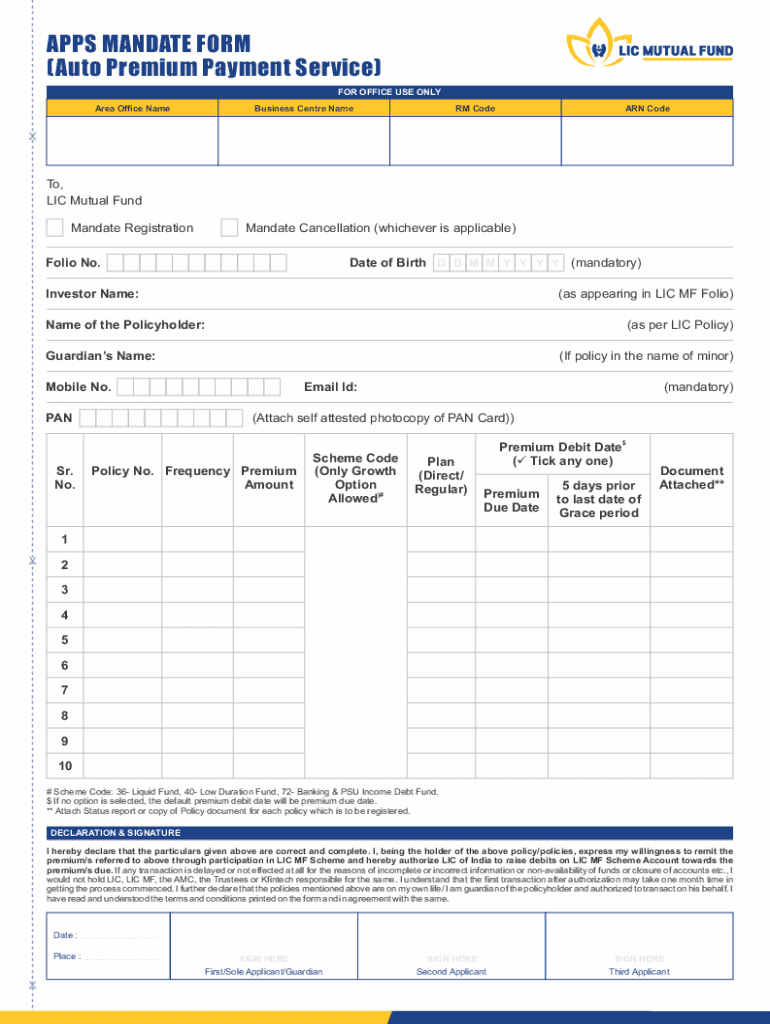 APPS Mandate Form - Blank Fillable Template | Fill Out, Print ...