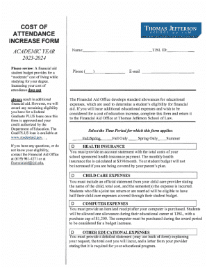 Fillable Online Cost of Attendance Increase Form for Academic Year 2023-2024 Fax Email Print ...