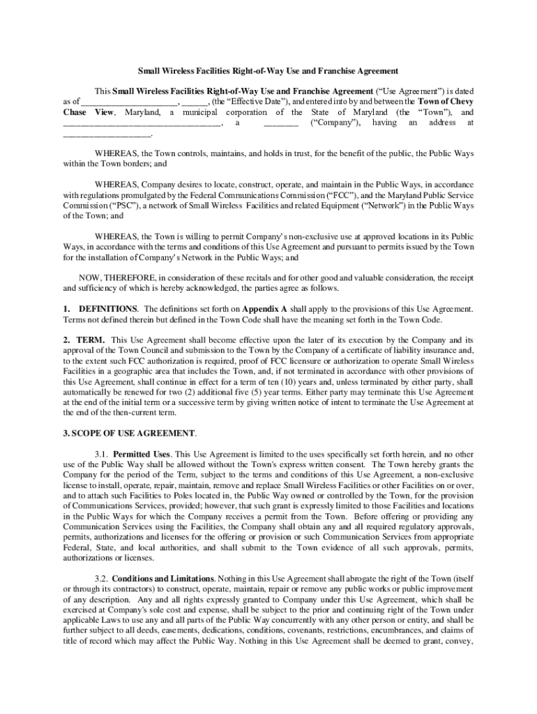 Fillable Online Small Wireless Facilities Right-of-way Use and Franchise Agreement Fax Email ...