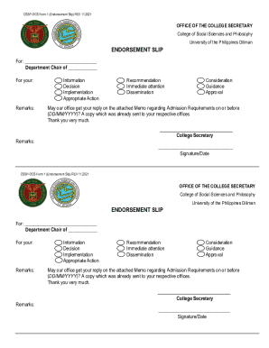 Fillable Online Endorsement Slip Fax Email Print - pdfFiller