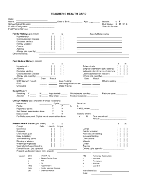 Fillable Online Teacher's Health Card Fax Email Print - pdfFiller