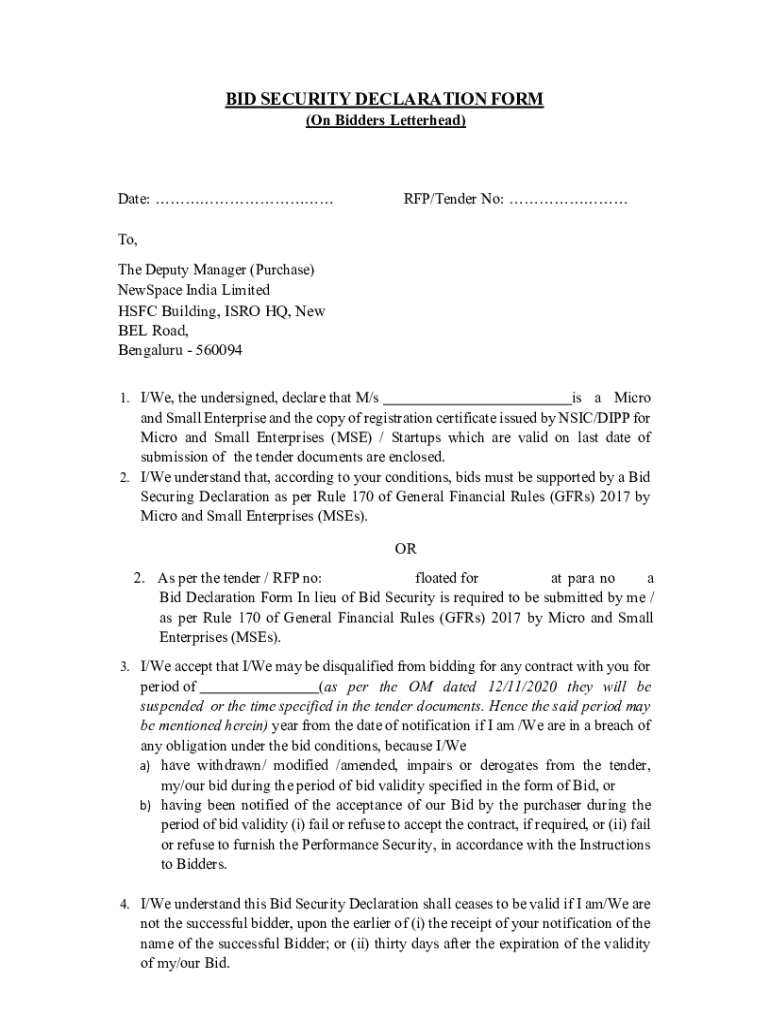 Fillable Online Bid Security Declaration Fax Email Print - pdfFiller