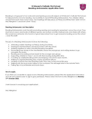 Fillable Online Reading Ambassador Application Form Fax Email Print ...