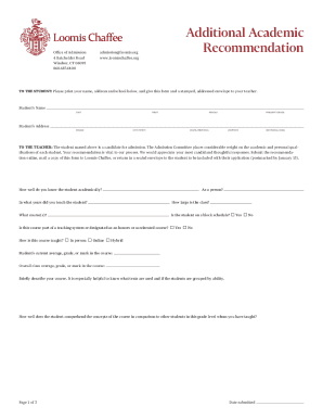 Fillable Online Additional Academic Recommendation Form Fax Email Print ...
