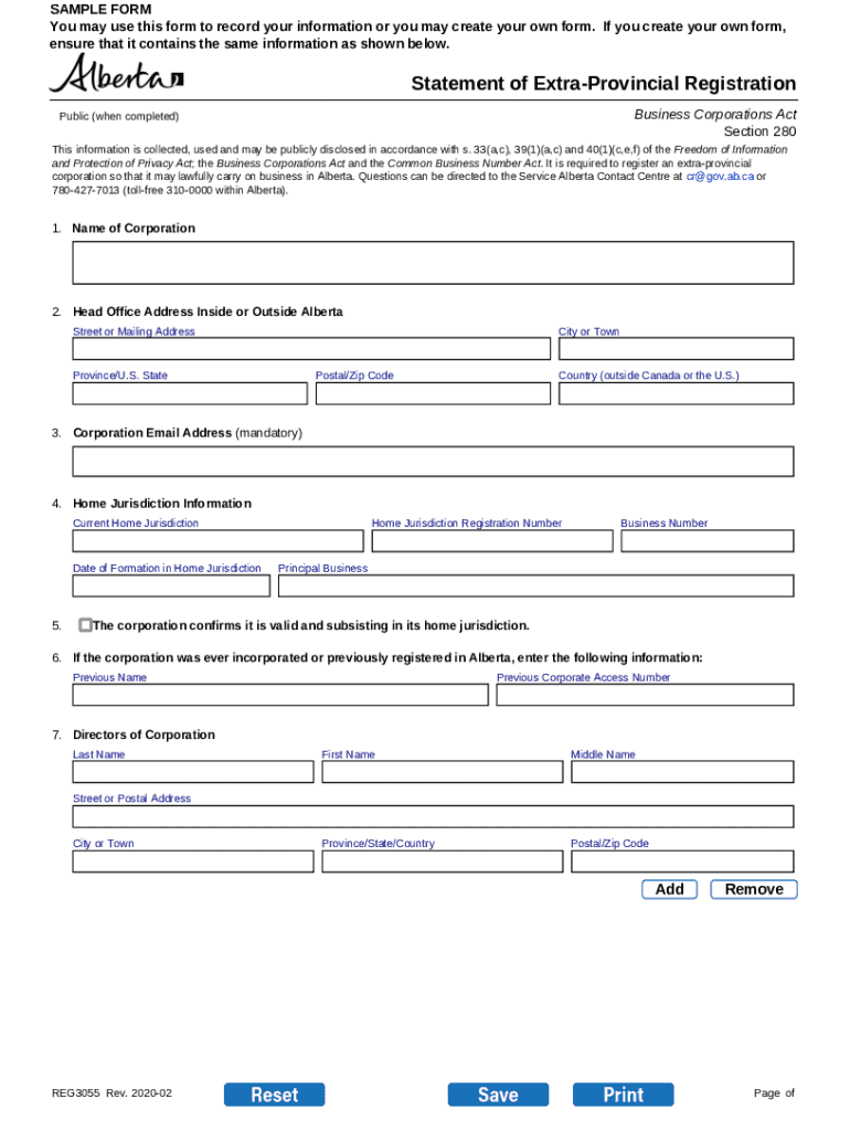 Fillable Online Statement of Extra-Provincial Registration. Used to collect information ...