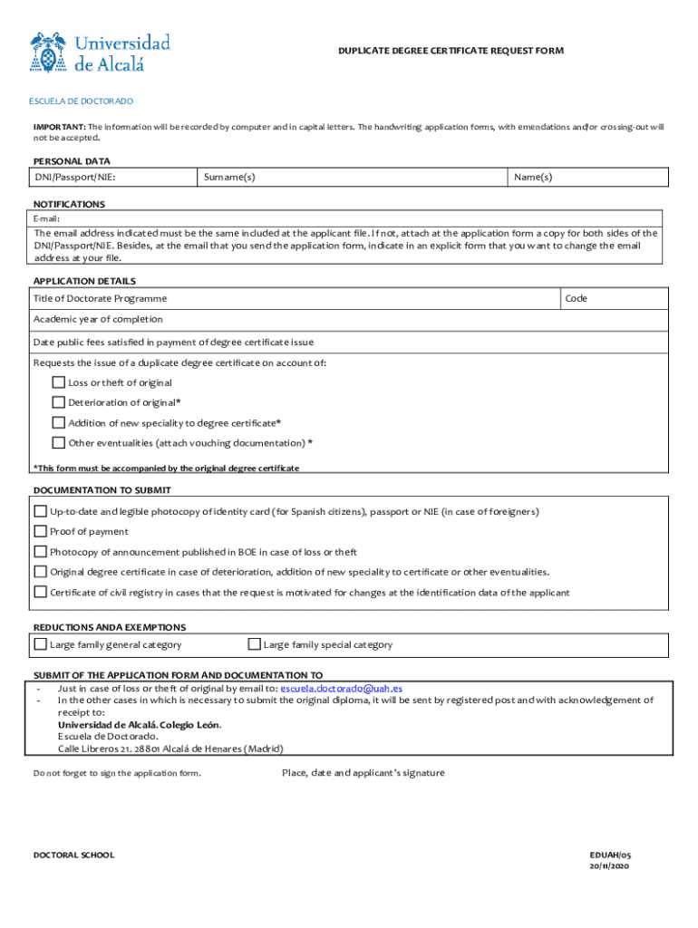 Fillable Online Duplicate Degree Certificate Request Form Fax Email Print - pdfFiller