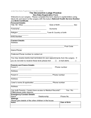 Fillable Online New Baby Registration Form Fax Email Print - pdfFiller