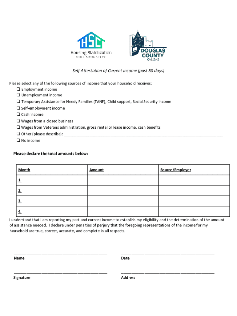 Fillable Online Self-attestation of Current Income (past 60 Days) Fax ...