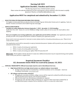 Fillable Online Nursing Program Application Checklist, Timeline and ...