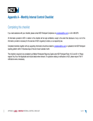 Fillable Online Appendix a – Monthly Internal Control Checklist Fax ...