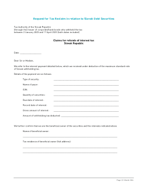 Fillable Online Request for Tax Reclaim in Relation to Slovak Debt ...