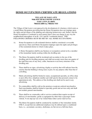 Fillable Online Home Occupation Certificate Regulations Fax Email Print ...