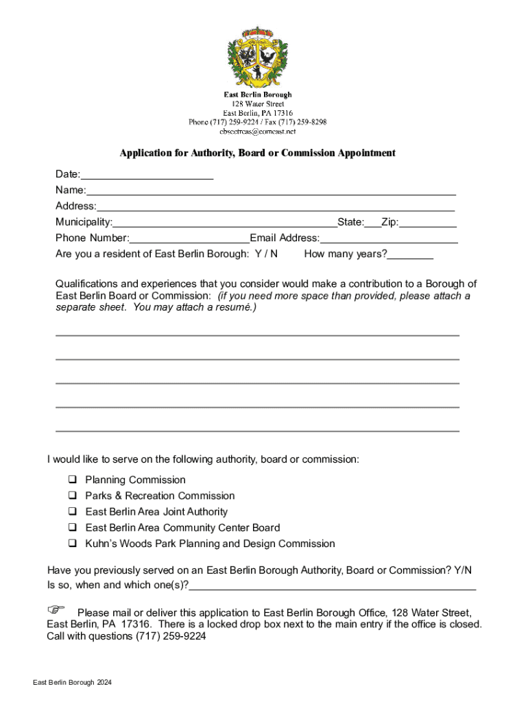 Fillable Online Application for Authority, Board or Commission ...