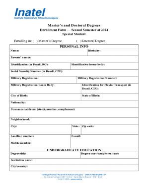 Fillable Online Master’s and Doctoral Degrees Enrollment Form — Second ...