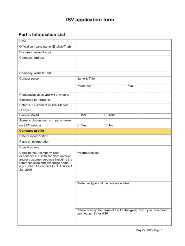 Fillable Online Isv Application Form for Set Fax Email Print - pdfFiller