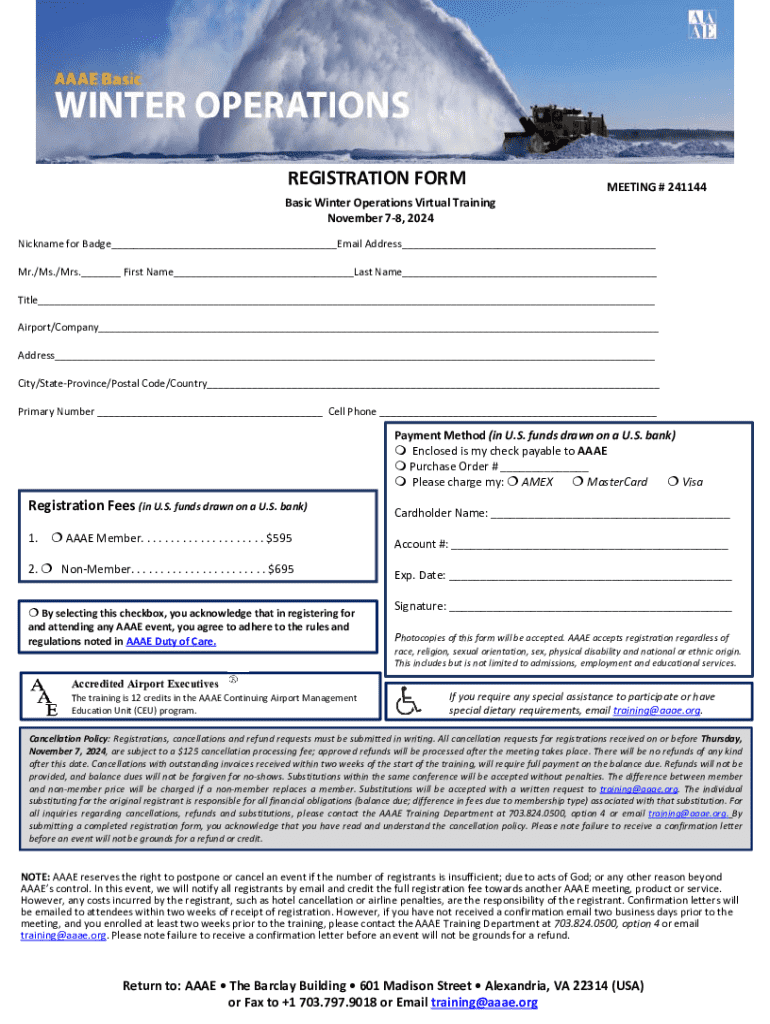 Fillable Online Basic Winter Operations Virtual Training Registration Fax Email Print - pdfFiller