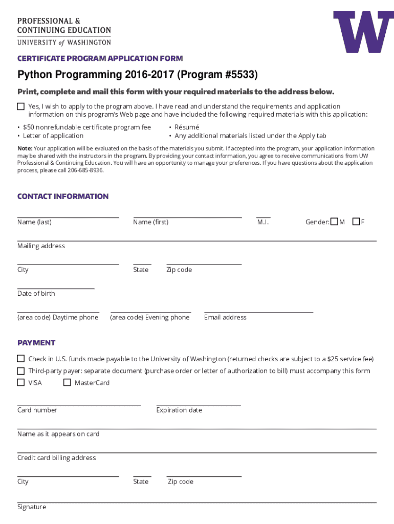 Fillable Online Python Programming 2016-2017 (program #5533) Fax Email Print - pdfFiller