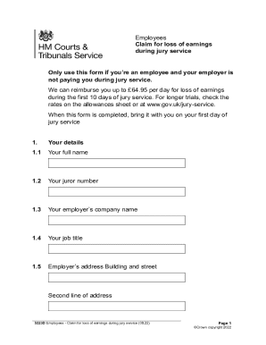 Fillable Online Claim for Loss of Earnings During Jury Service Fax ...