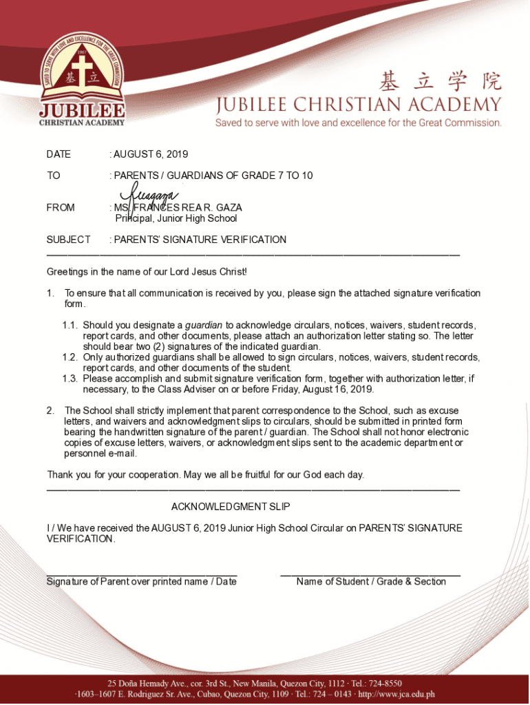 Fillable Online Parents’ Signature Verification Fax Email Print - pdfFiller