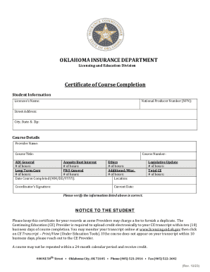 Fillable Online Certificate of Course Completion Fax Email Print ...