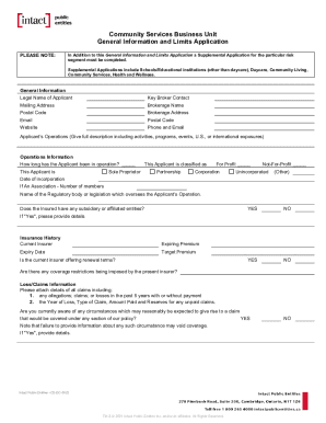 Fillable Online Community Services Business Unit General Information and Limits Application Fax ...
