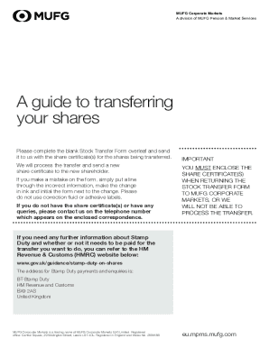 Fillable Online Mufg Corporate Markets - a Guide to Transferring Your ...