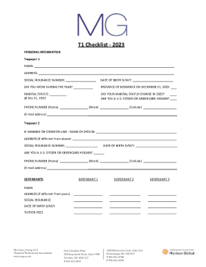 Fillable Online T1 Checklist - 2023 Fax Email Print - pdfFiller