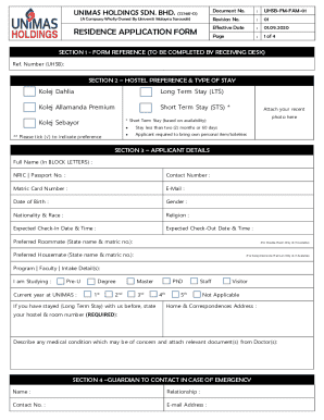 Fillable Online Unimas Holdings Sdn. Bhd. - Residence Application Form Fax Email Print - pdfFiller
