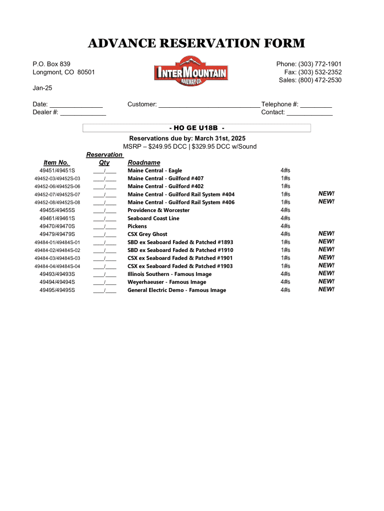 Fillable Online Advance Reservation Form Fax Email Print - pdfFiller