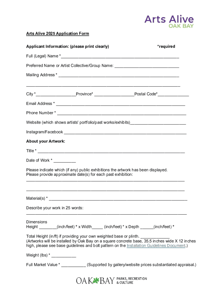 Fillable Online Arts Alive 2025 Application Fax Email Print - pdfFiller
