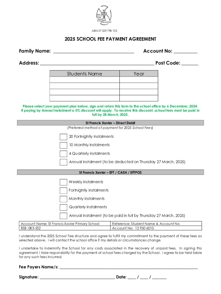 Fillable Online 2025 School Fee Payment Agreement Fax Email Print ...