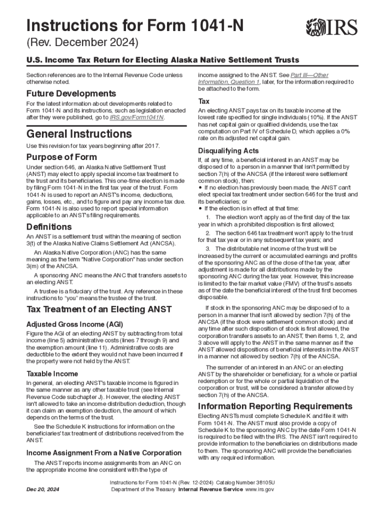 Fillable Online U.s. Income Tax Return for Electing Alaska Native ...