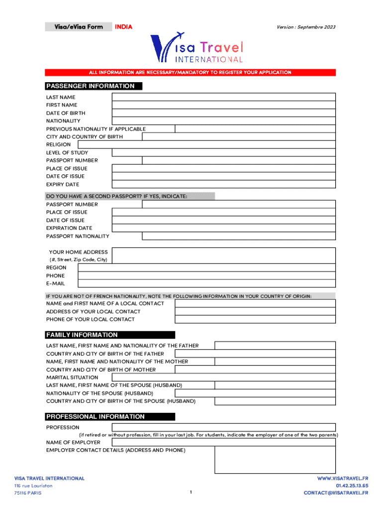 Fillable Online Visa/evisa Application for India Fax Email Print ...