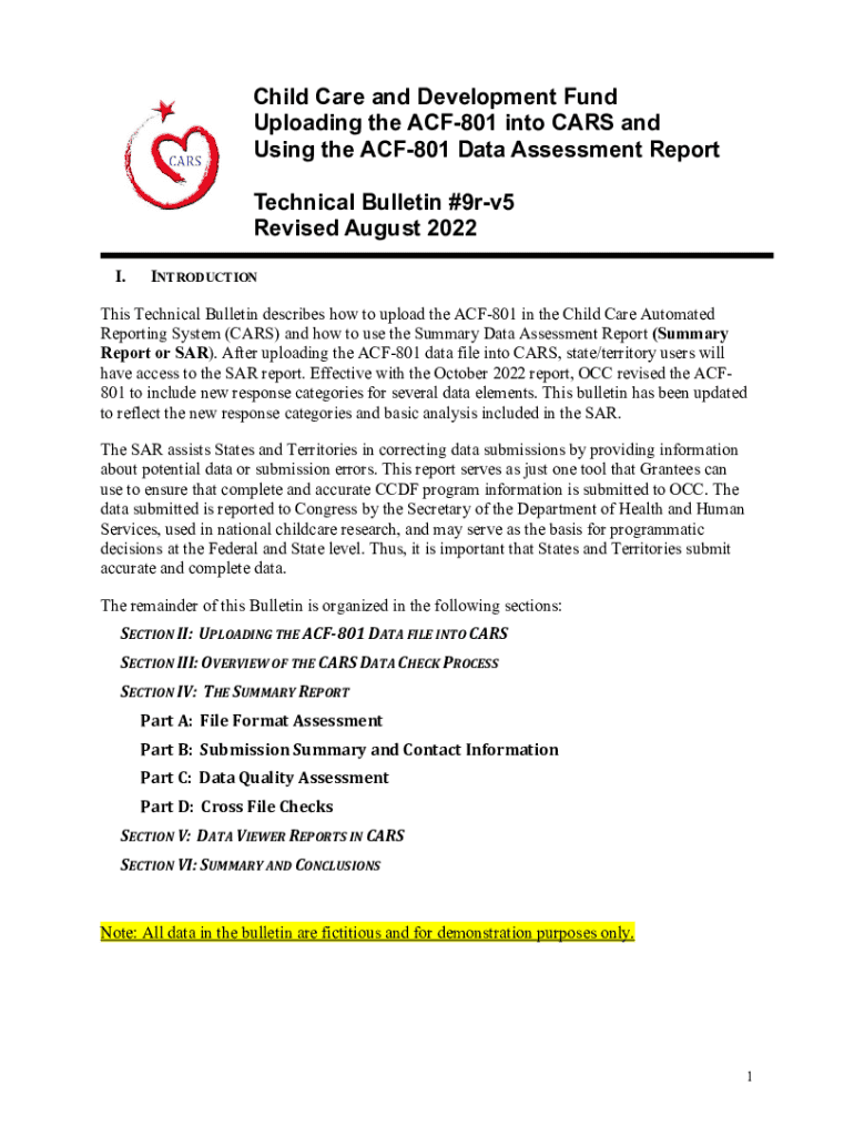 Fillable Online Child Care and Development Fund - Uploading Acf-801 Into Cars Fax Email Print ...
