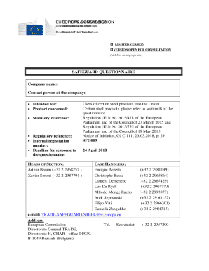 Fillable Online European Commission Safeguard Questionnaire for Steel ...