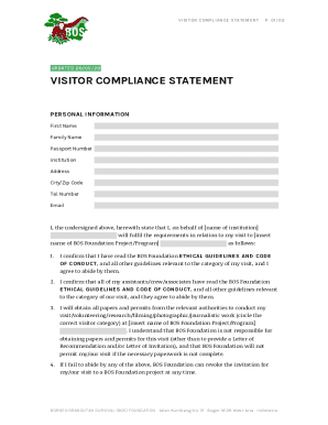 Fillable Online Visitor Compliance Statement Fax Email Print - pdfFiller