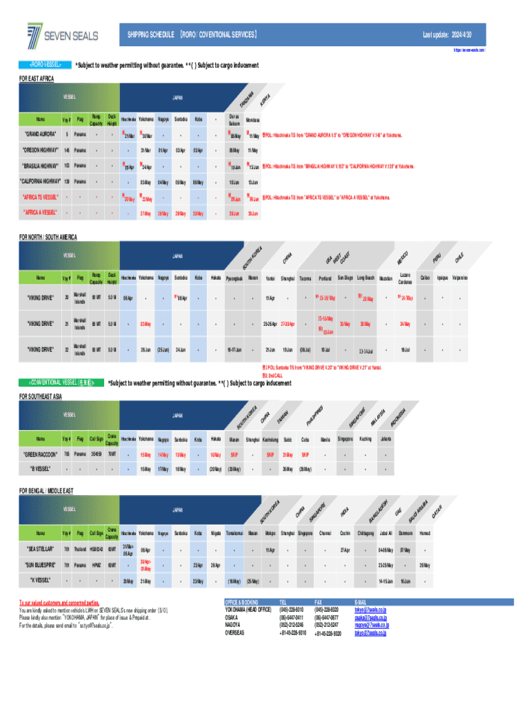 Fillable Online SHIPPING SCHEDULE RORO / COVENTIONAL SERVICES Fax Email ...