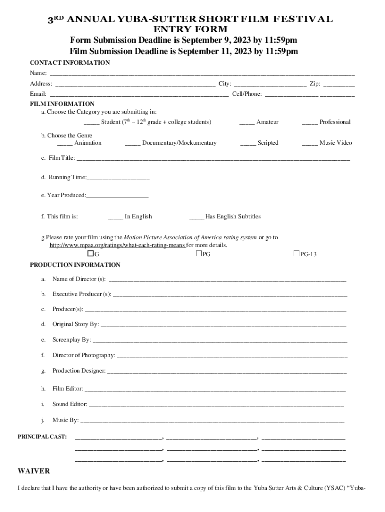 Fillable Online 3rd Annual Yuba-sutter Short Film Festival Fax Email Print - pdfFiller
