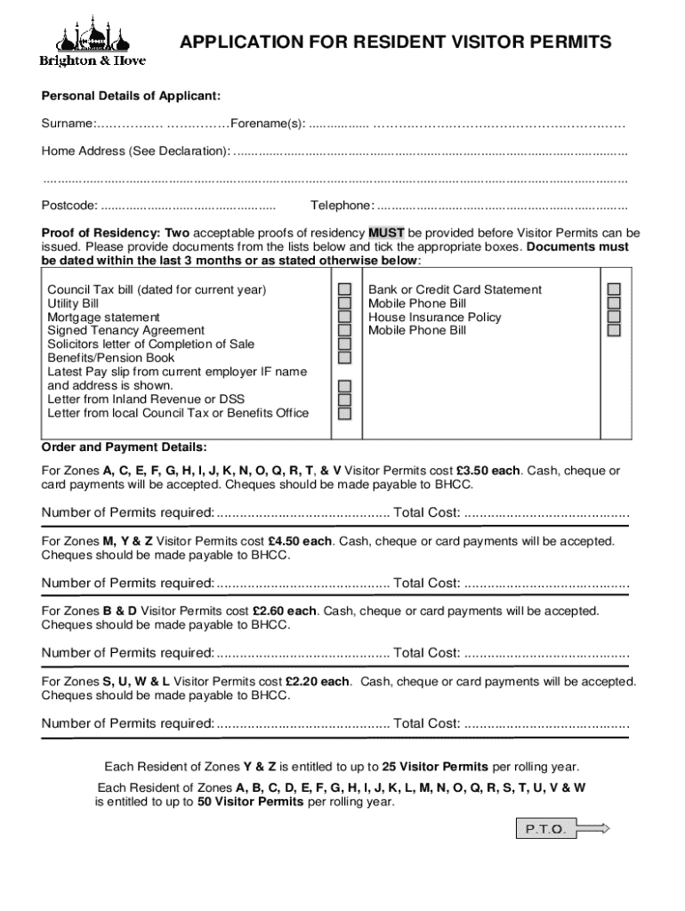 Fillable Online Application for Resident Visitor Permits Fax Email ...