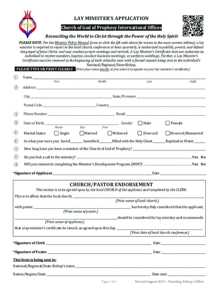 Fillable Online Licensure and Ordination Process - North America Church of God of Prophecy Fax ...