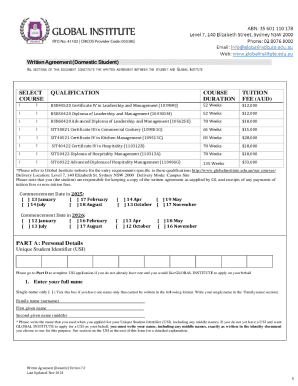 Fillable Online Written Agreement Between the Student and Global ...