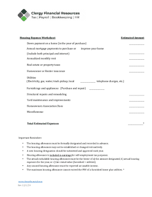 Fillable Online Housing Expense Worksheet for Ministers Fax Email Print ...