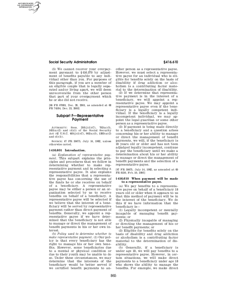 Fillable Online (5) We cannot recover your overpayment pursuant to 416 ...