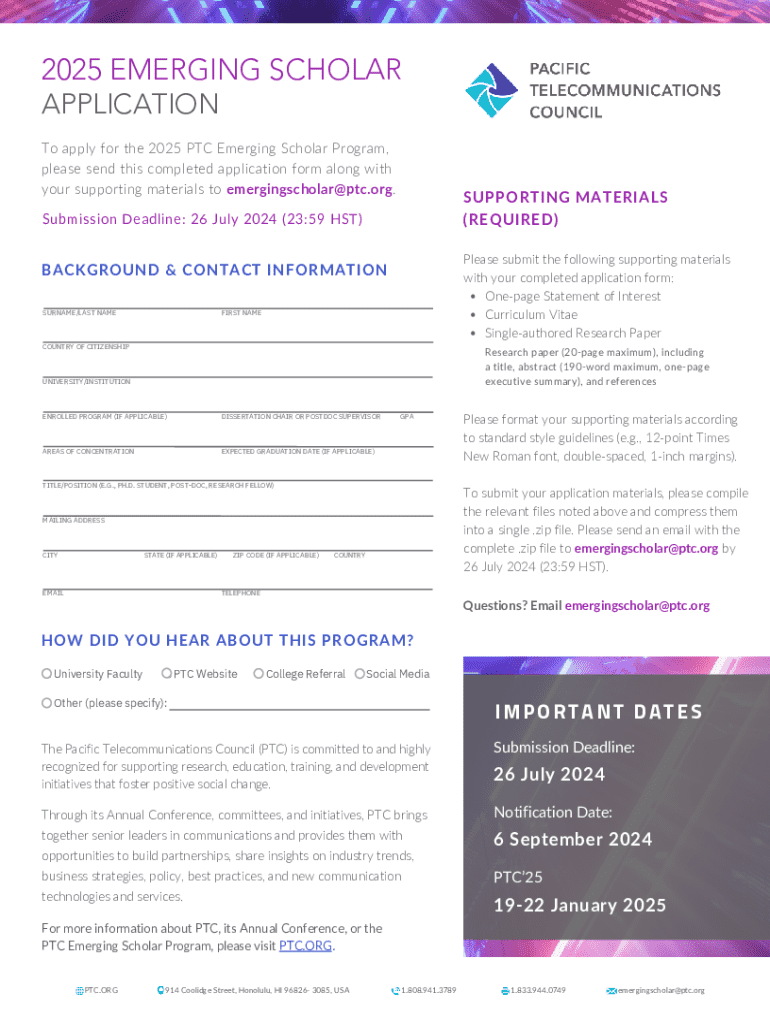 Fillable Online 2025 Ptc Emerging Scholar Program Application Fax Email Print - pdfFiller