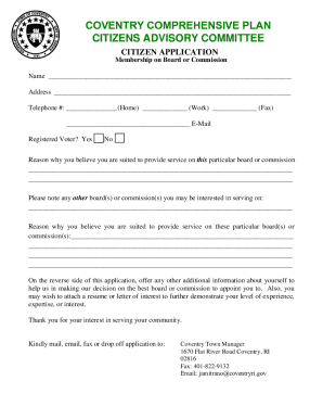 Fillable Online Coventry Comprehensive Plan Citizens Advisory Committee Fax Email Print - pdfFiller