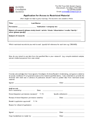 Fillable Online Application for Access to Restricted Material Fax Email ...