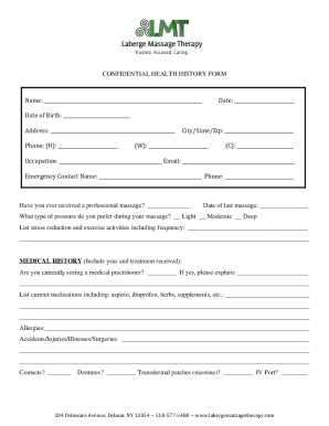Fillable Online Confidential Health History Form Fax Email Print ...