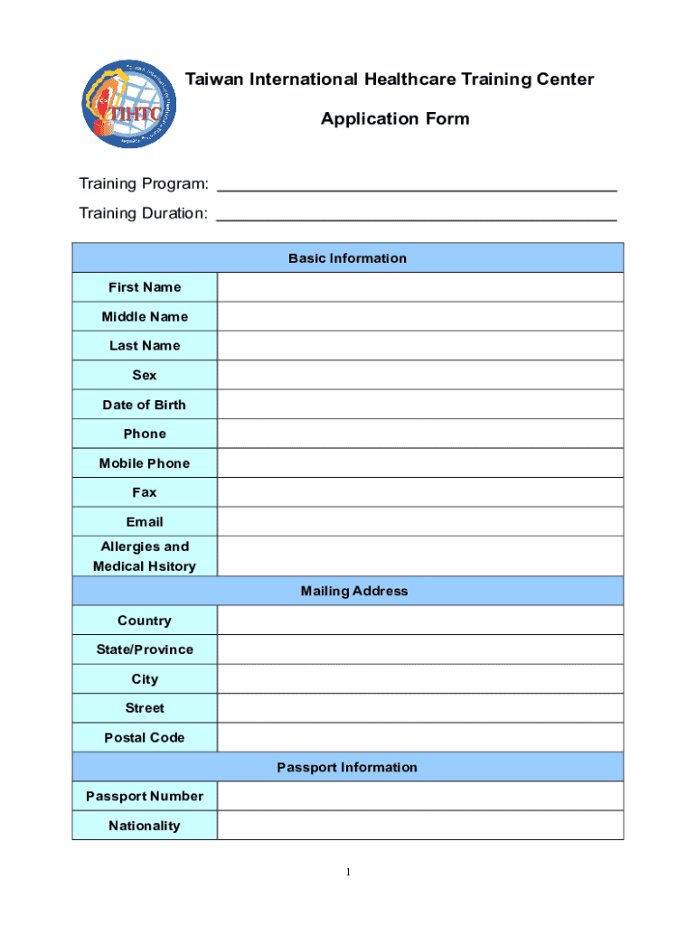 Fillable Online Taiwan International Healthcare Training Center ...