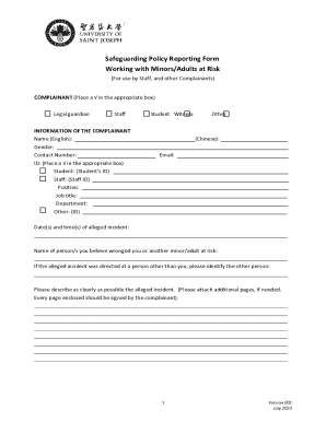 Fillable Online Reporting Form for Safeguarding Policy Fax Email Print ...